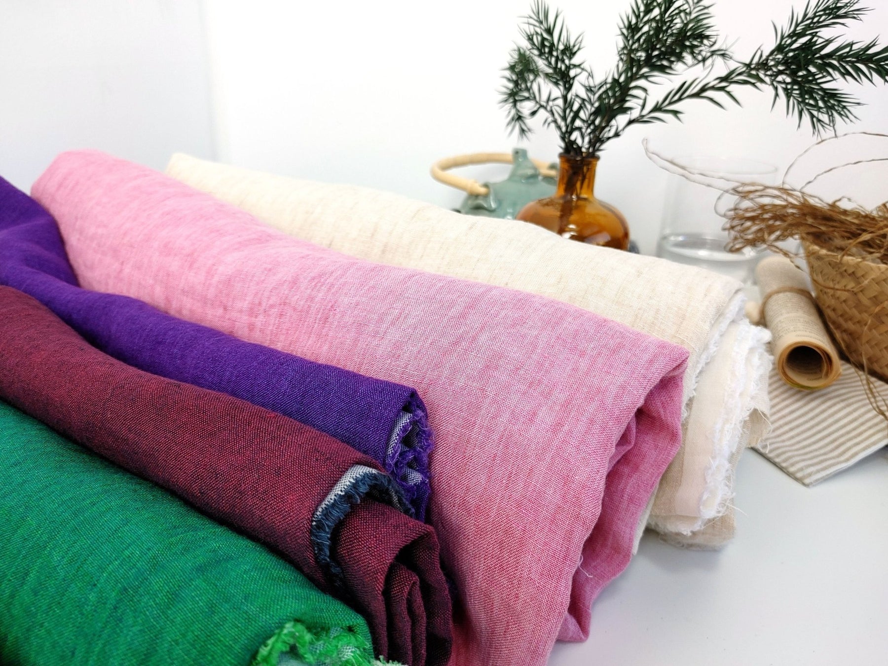 100% Linen Crispy Fabric | 21s Vintage Chambray Pink(light) – The Linen Lab