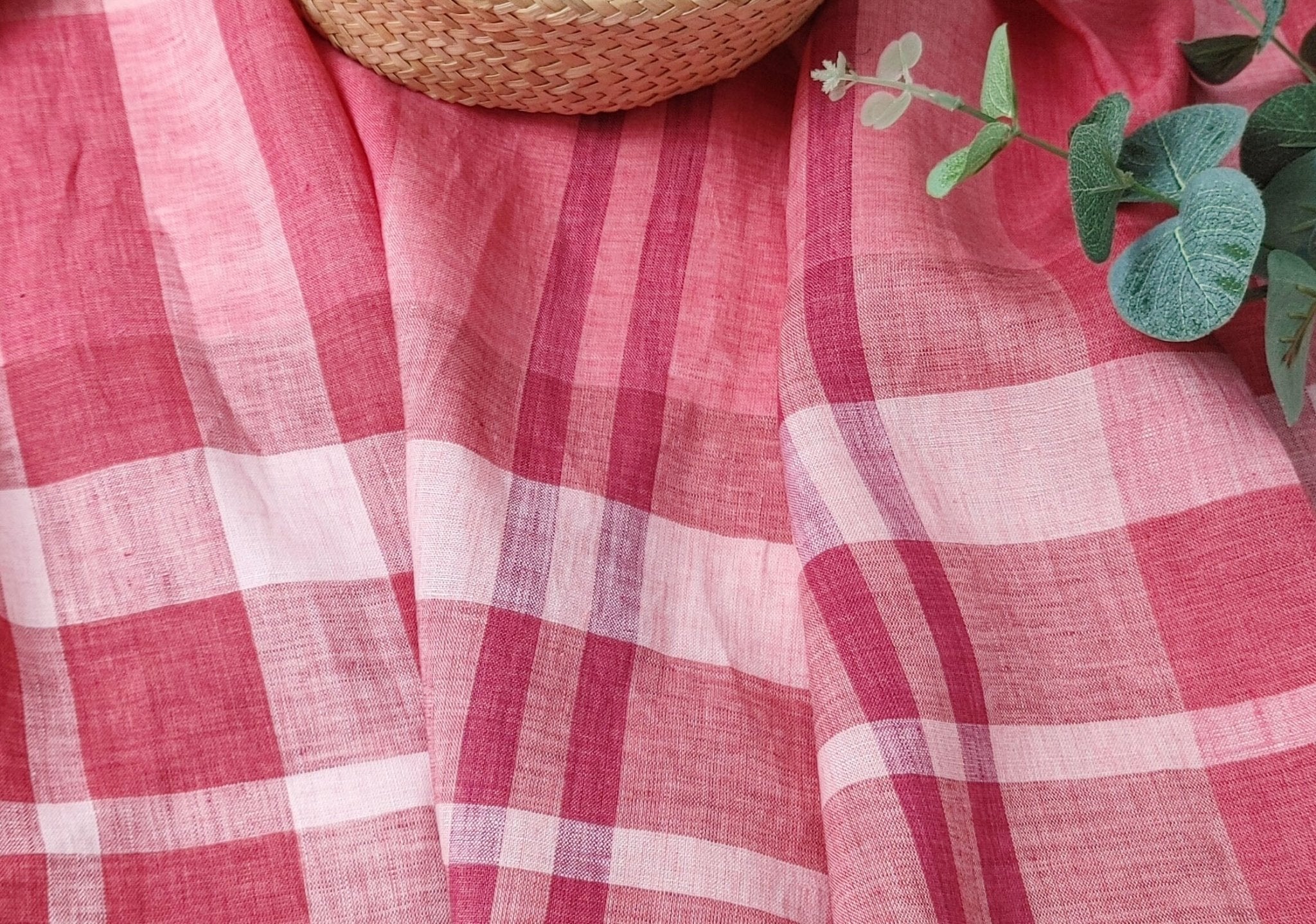 100% Linen Red Big Plaid Fabric 4573 | The Linen Lab