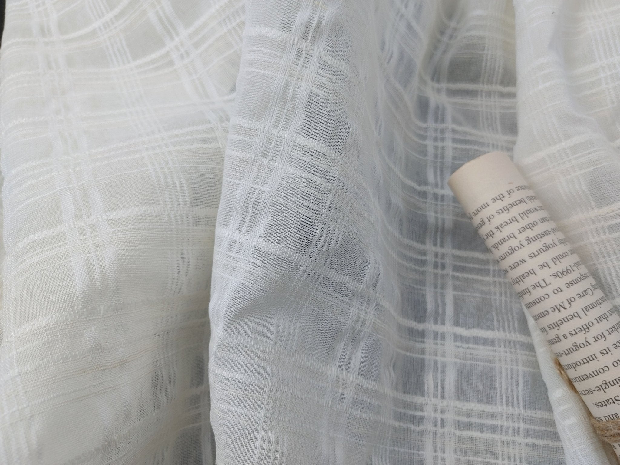 Ivory Dobby Plaid Linen Blend Fabric, Lightweight and Elegant for ...